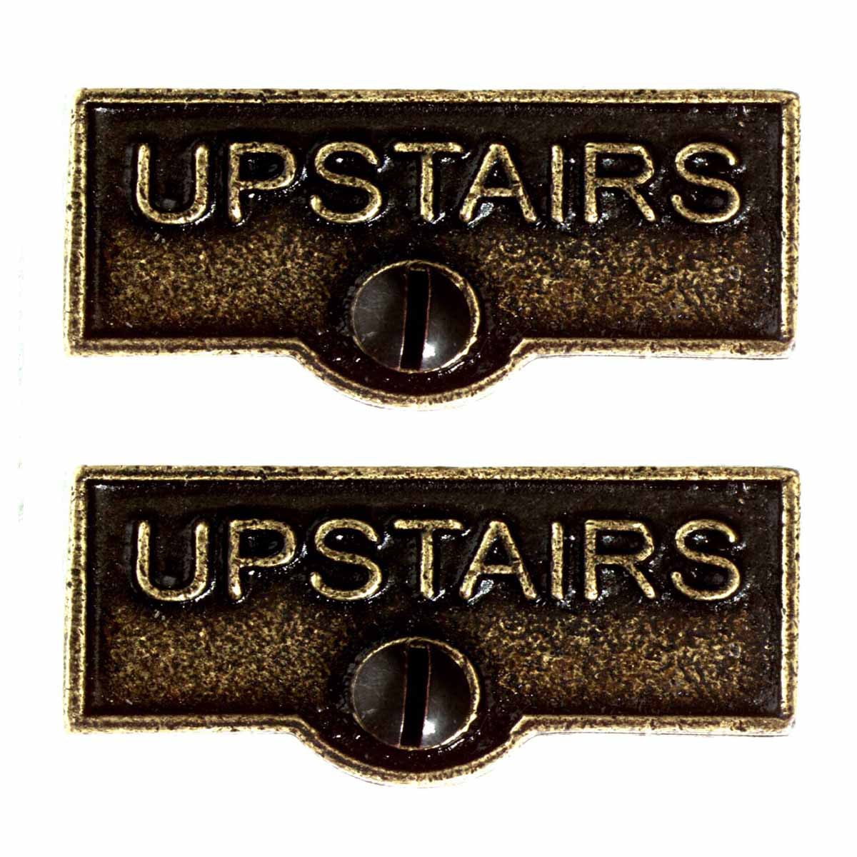 2 Switch Plate Tags UPSTAIRS Name Signs Labels Cast Brass Traditional ...