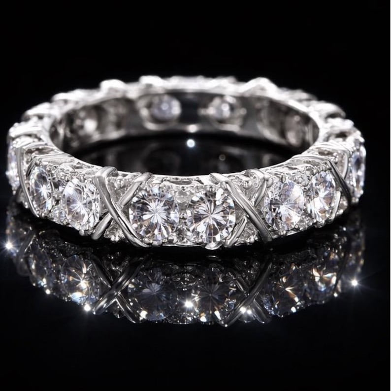 2 TCW Round Cut Eternity Moissanite Wedding Band Solid 14K White Gold ...