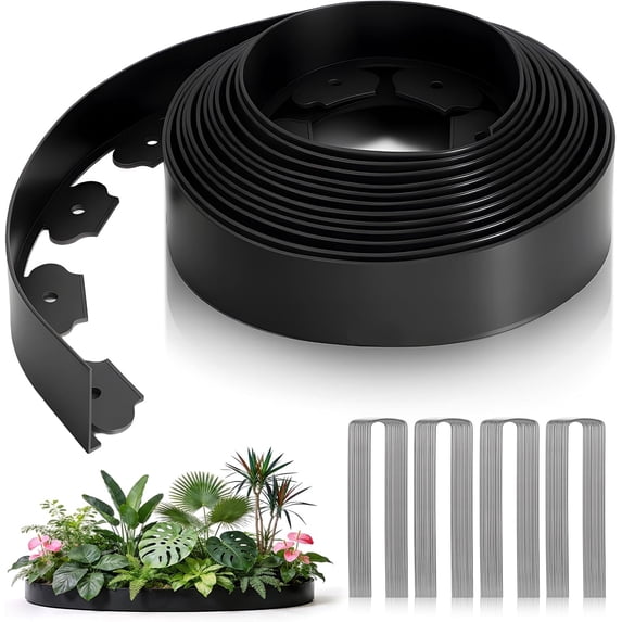 2 in Tall 40ft Garden Edging Border Kit with 40pcs Metal Spikes, No-Dig ...