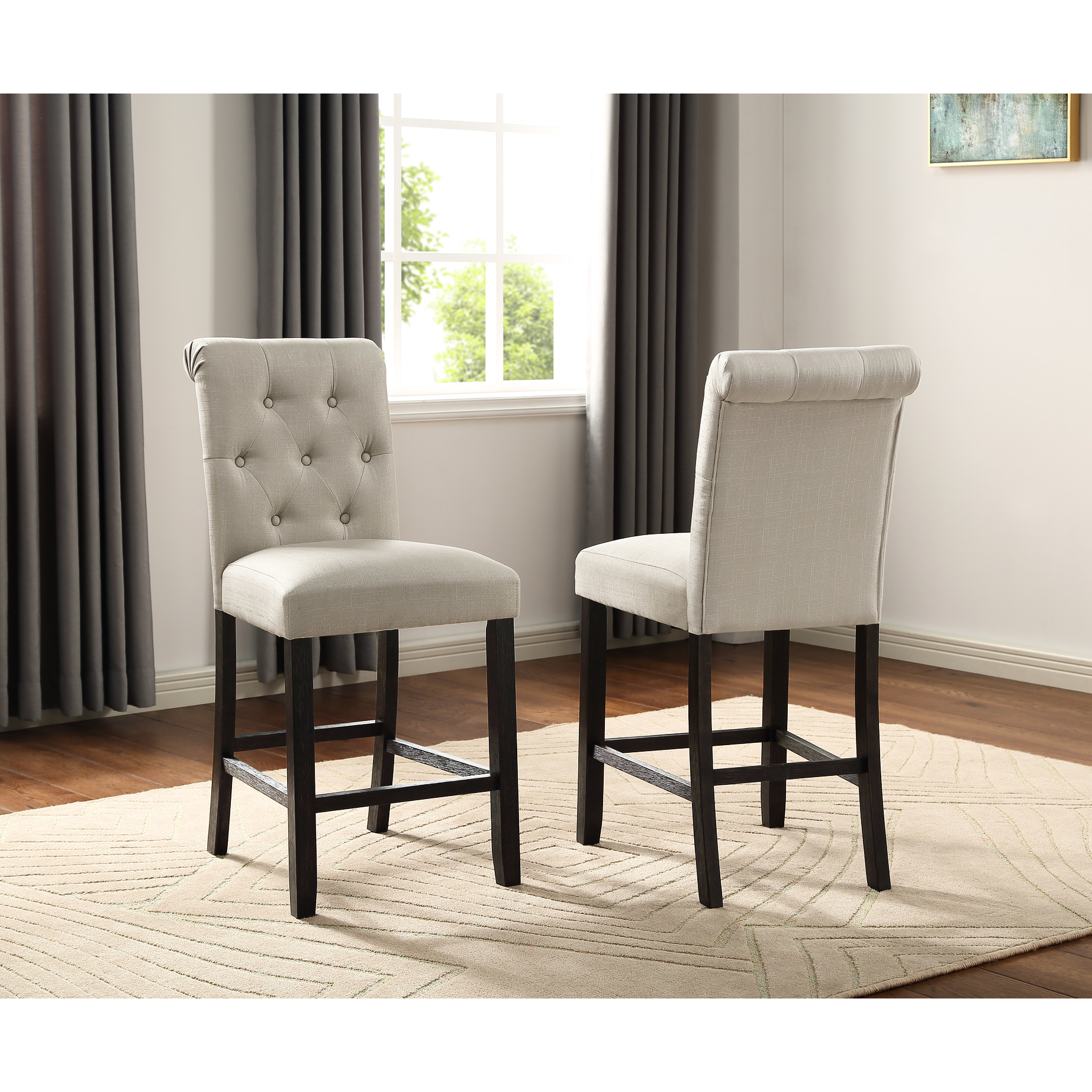 2 Tan Counter Height Stool , Upholstery, Stable Legs Chairs 2 Pieces ...