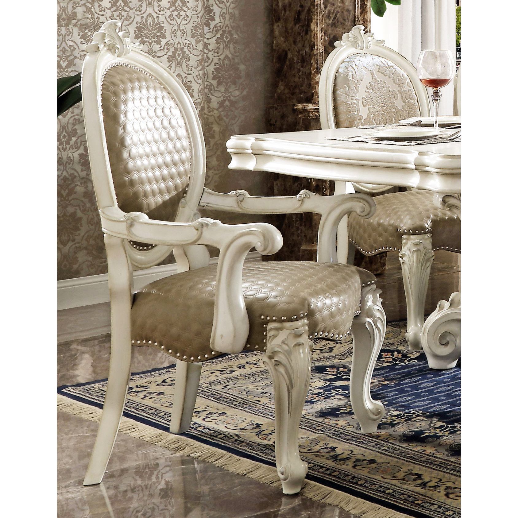 2 Taupe and Bone White Arm Chairs with Nailhead Accents | Traditional ...