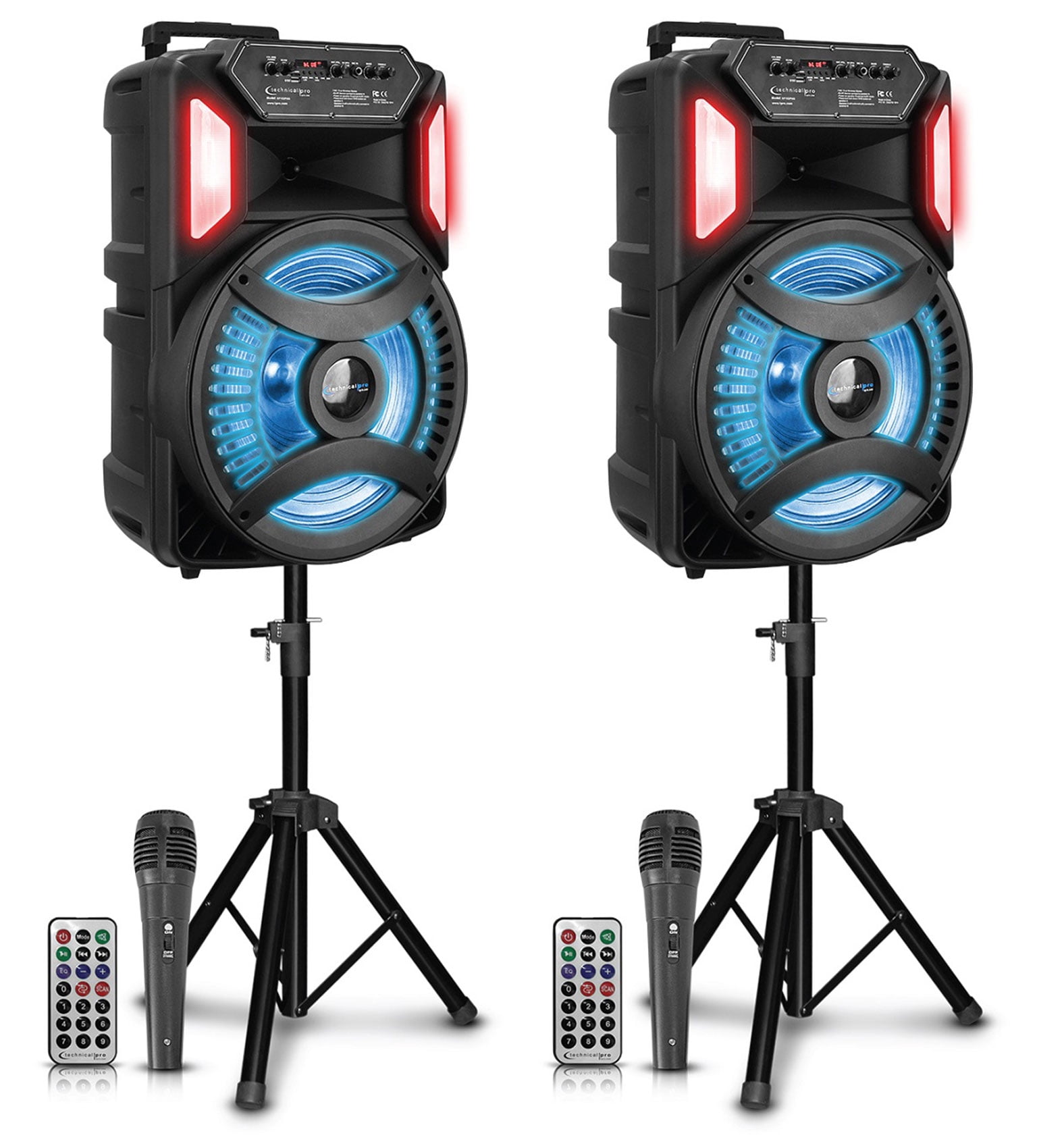 (2) Technical Pro XP152PKG 15" Rechargeable Bluetooth LED Speakers+Mics+Stands - Walmart.com