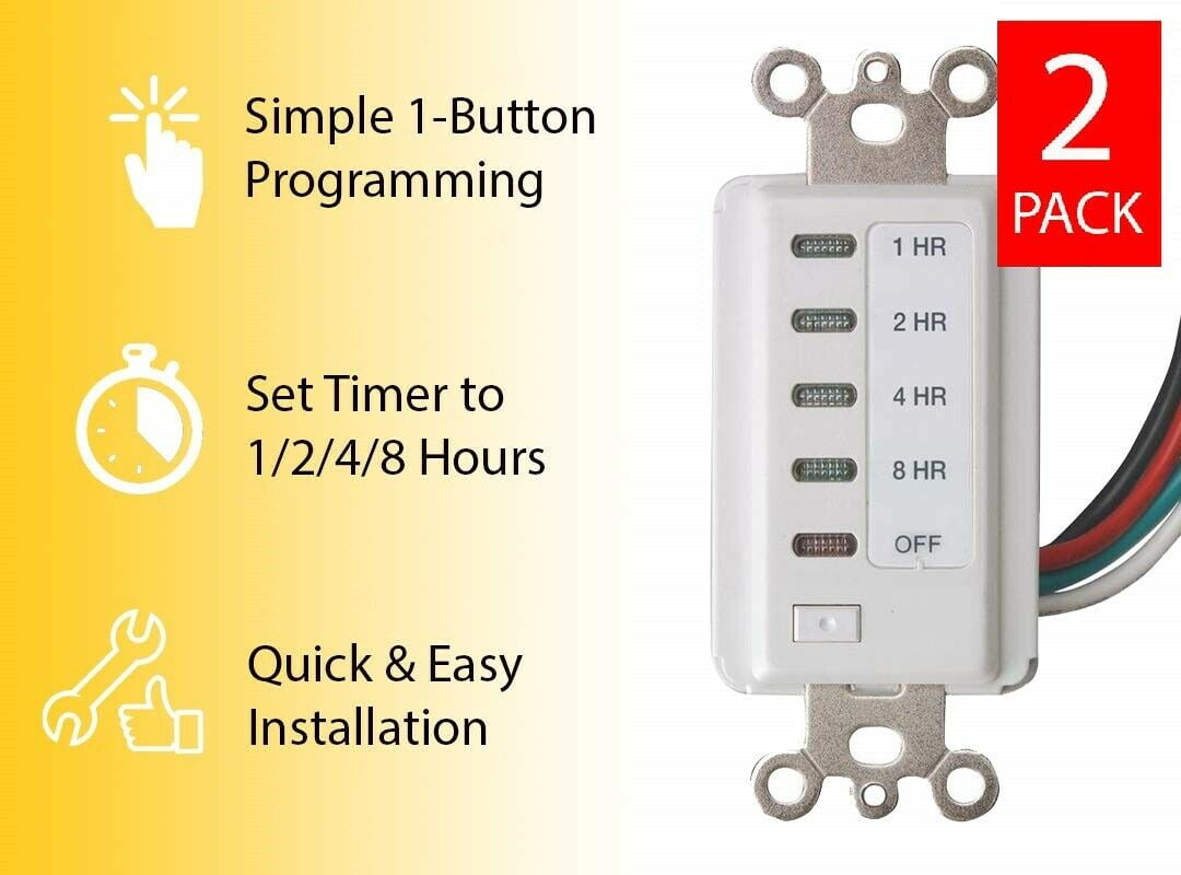 (2) Teklectric Bathroom Fan Auto Shut Off 1-2-4-8 Hour Preset Countdown ...