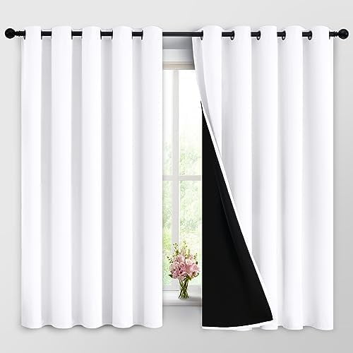 2 Thick Layers Pure White 100% Completely Blackout Curtains Thermal ...