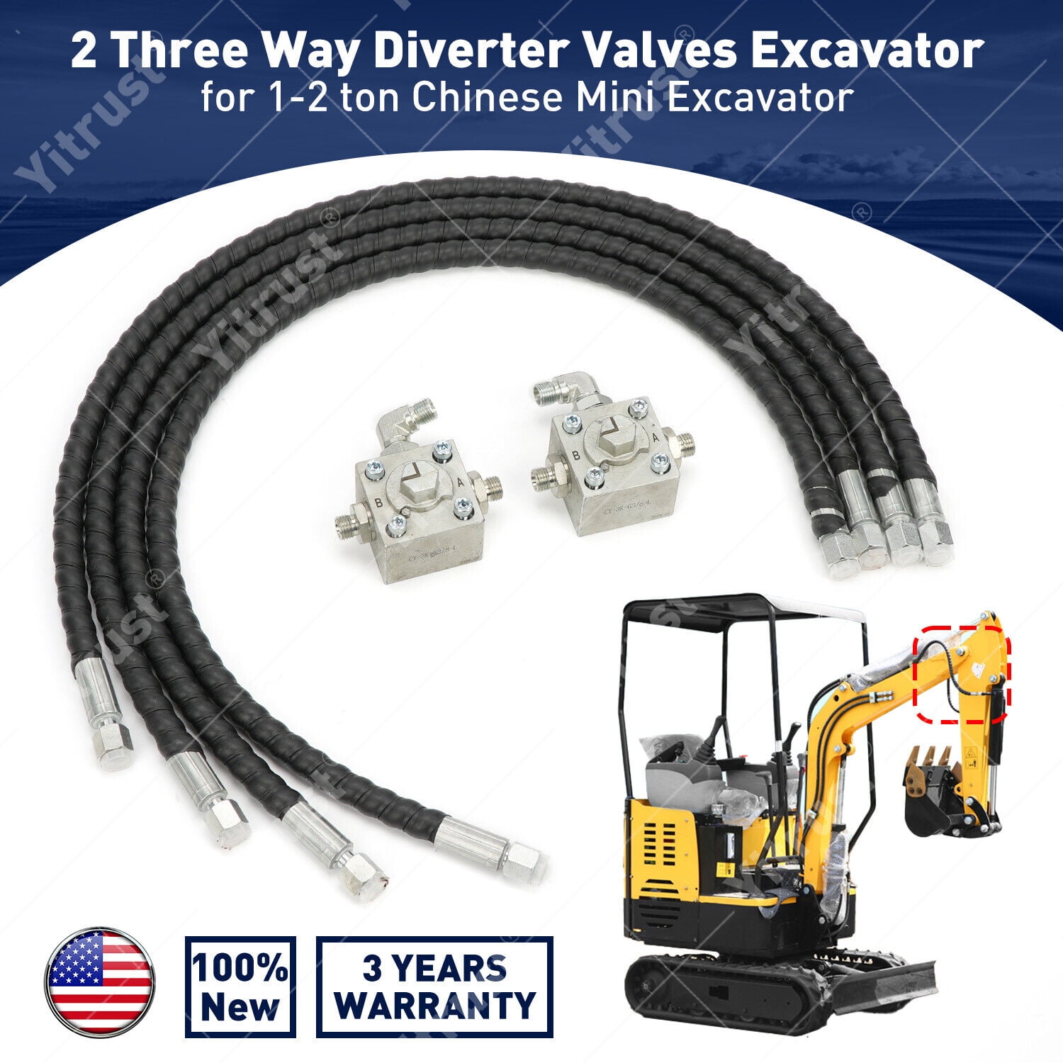 2 Three Way Diverter Valves Excavator for 1-2 ton Chinese Mini Excavator - Walmart.com