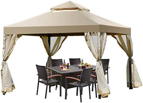 2-Tier 10x10Feet Patio Gazebo, Outdoor Patio Fully Enclosed Gazebo ...