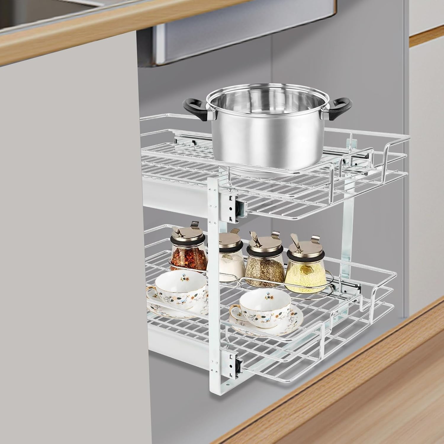 2 Tier 18"W x 22"D Pull Out Cabinet Organizer, Slide Out Pantry Shelves ...