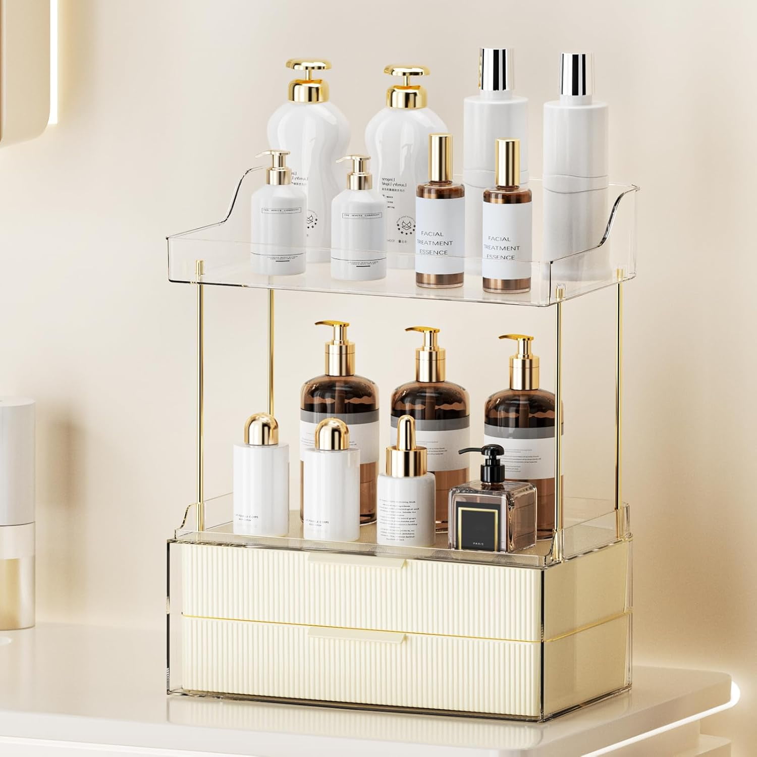 2-Tier 2-Drawer Bathroom Countertop Organizer, Skin Care Large ...