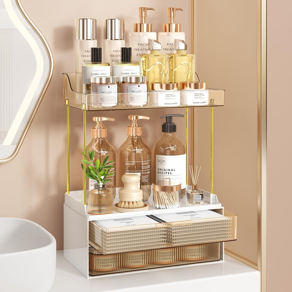 2-Tier 2-Drawer Skincare Organizers Luxurious Makeup Organizer ...