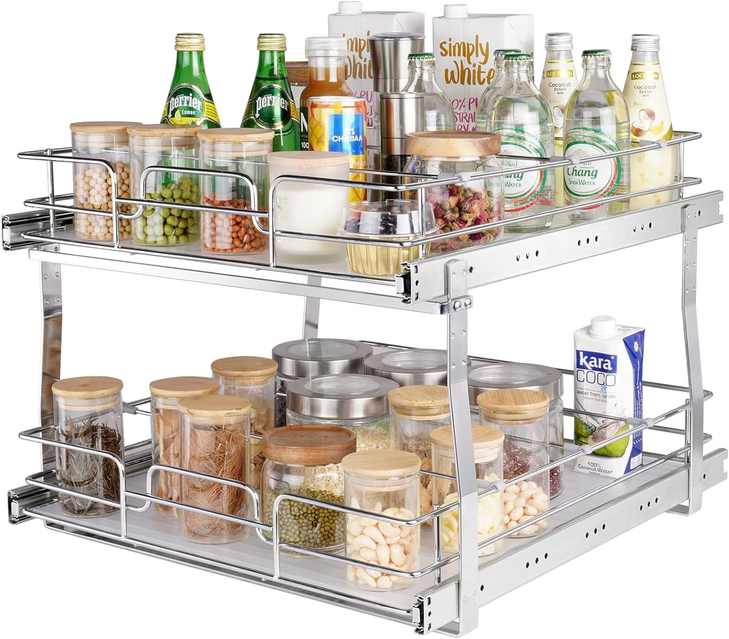 2 Tier 20"Wx21"Dx15"H Pull Out Cabinet Organizer, Heavy Duty Slide Out ...