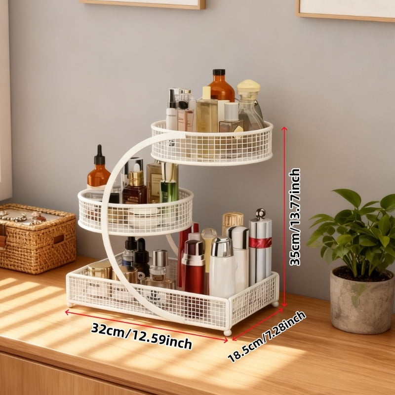 2-Tier/3-Tier Metal Cosmetic Organizer with Round Baskets, Anti-Rust ...