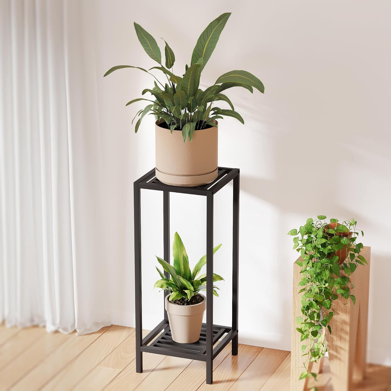2 Tier 30" Tall Indoor Outdoor Plant Stand, 12 L x 12 W x 30 H inch ...