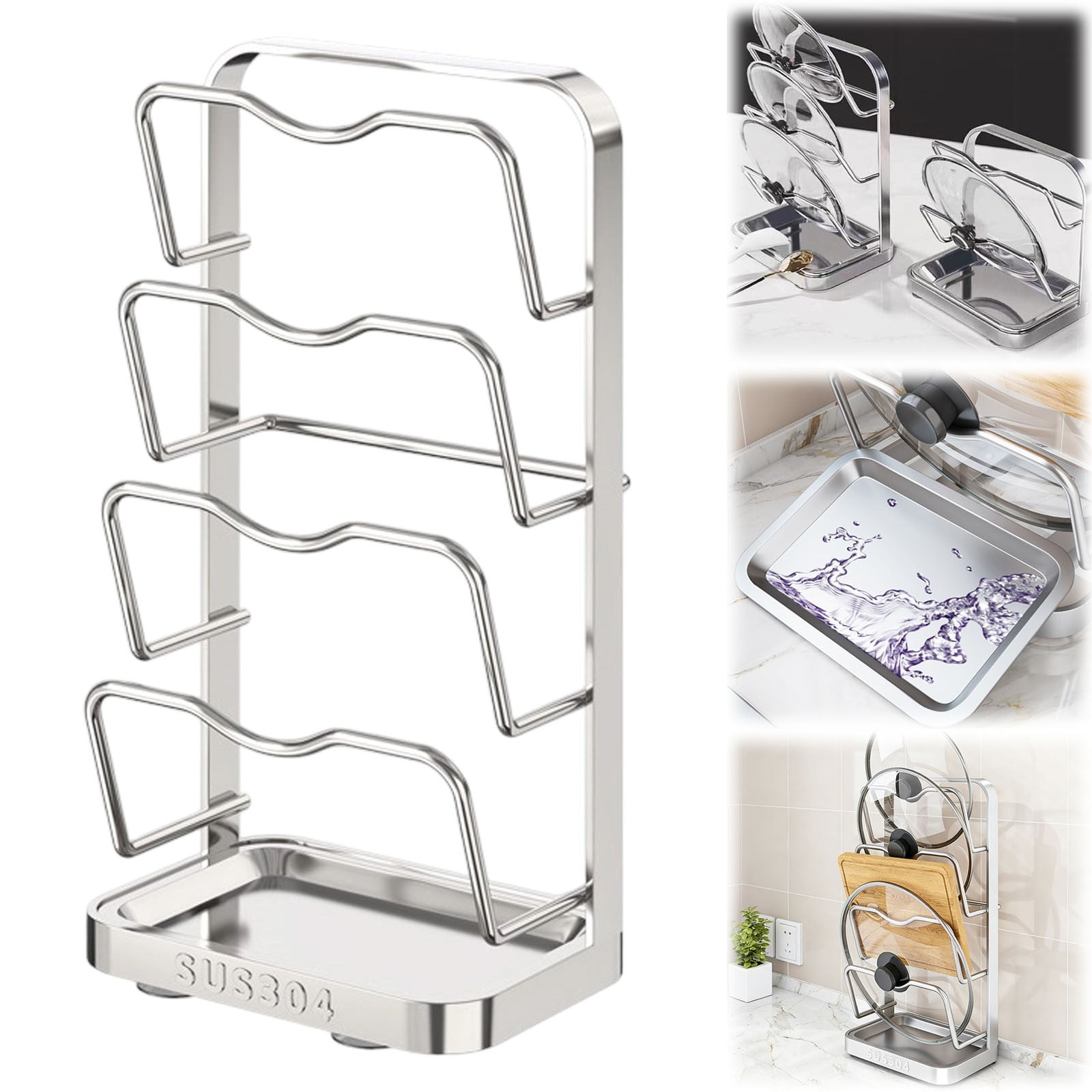 2-Tier 304 Stainless Steel Pot Lid Organizer Multifunctional Spoon Rest ...