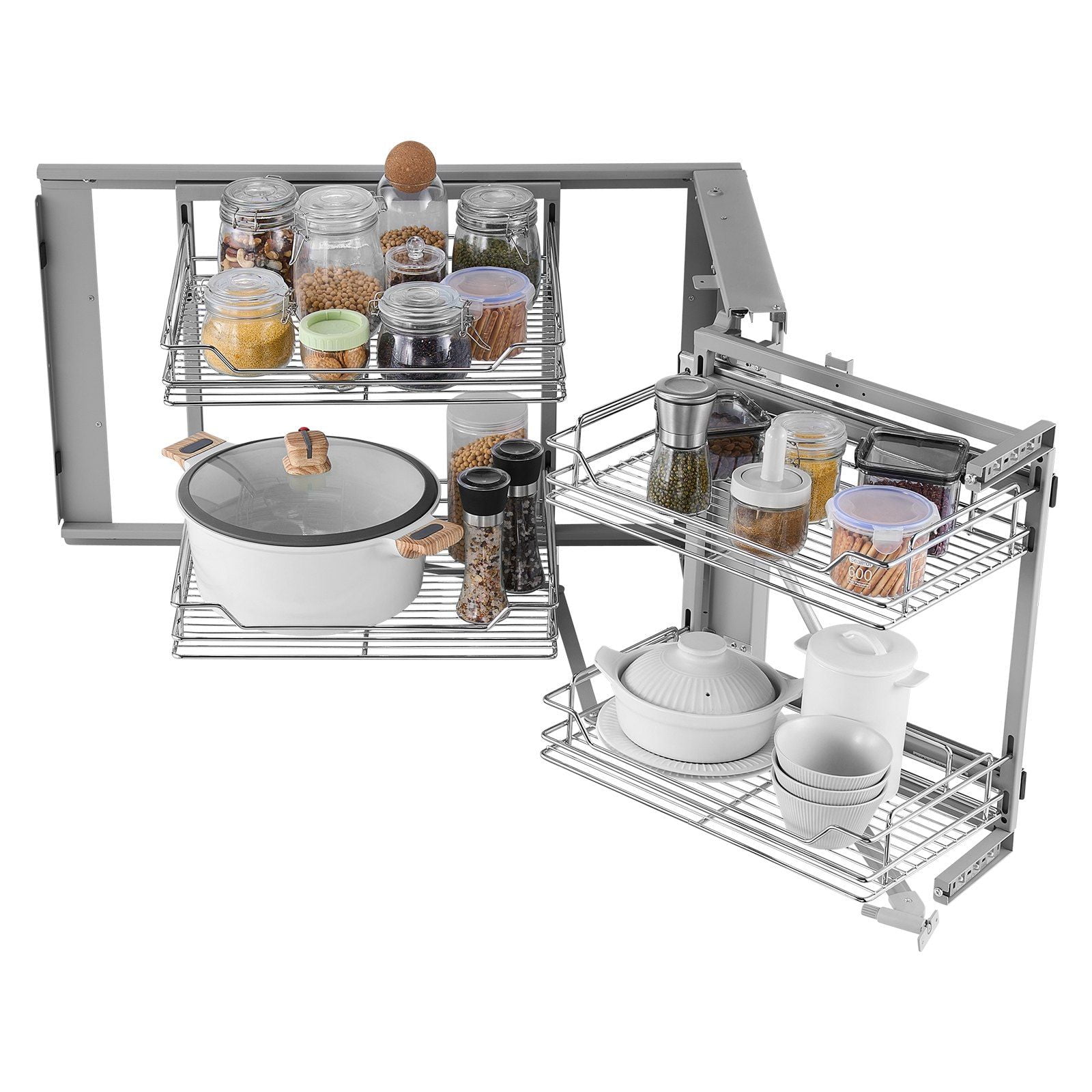 2 Tier 4 Shelf Blind Corner Pull Out Organizer Chrome Kitchen Cabinet ...