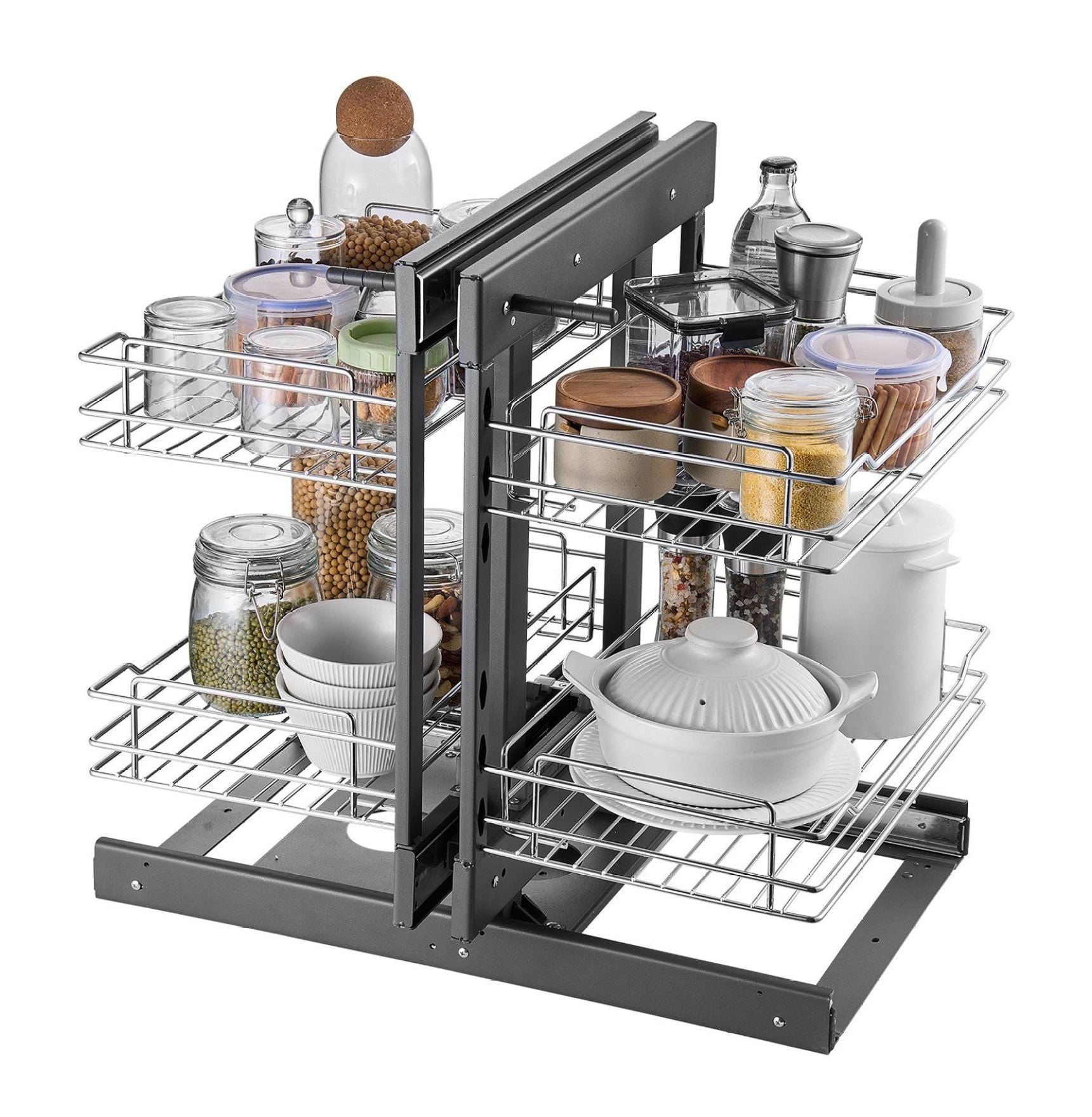 2 Tier 4 Shelf Blind Corner Pull Out Organizer Kitchen Cabinet Basket ...