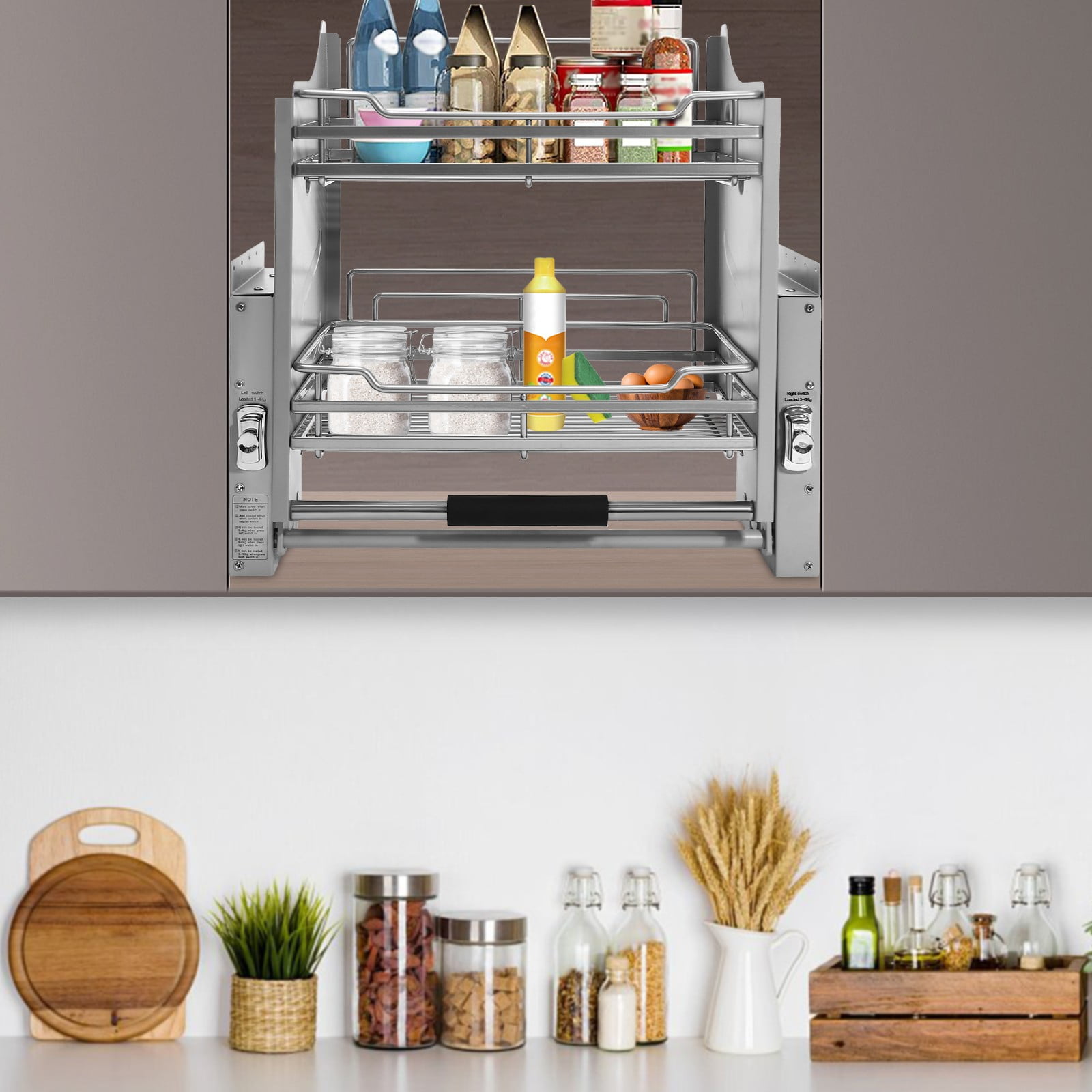 2-Tier 56.2*28*56cm Cabinet Pull-Down Shelf Pull-Down Dish Rack Space-Saving - Walmart.com