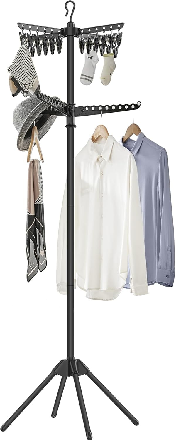 2-Tier 72-Inch Folding Clothes Drying Rack with 3 Rotatable Arms and 24 ...