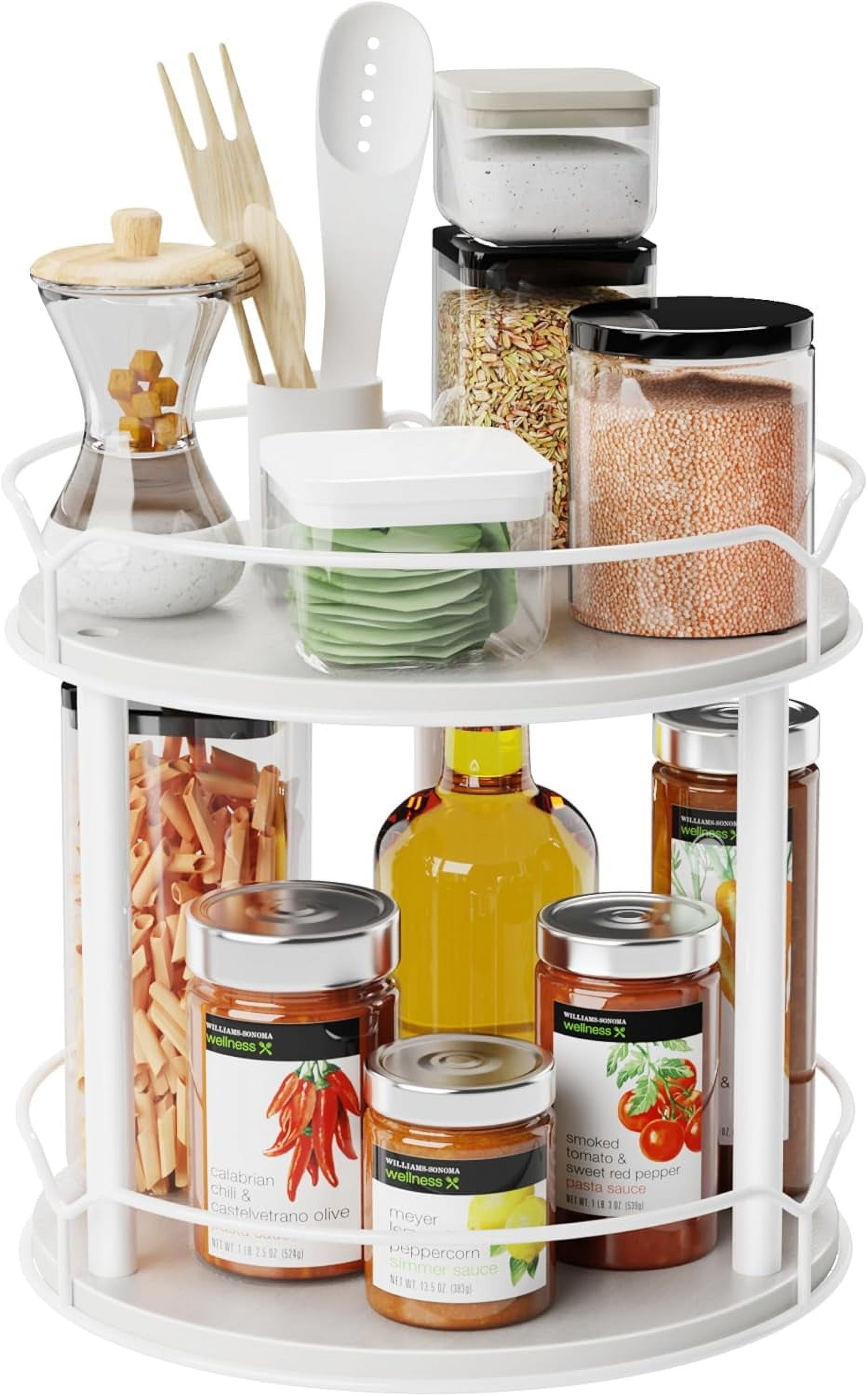 2 Tier - 9.2" Turntable Spice Rack for Table Top, Wooden Rotating for ...
