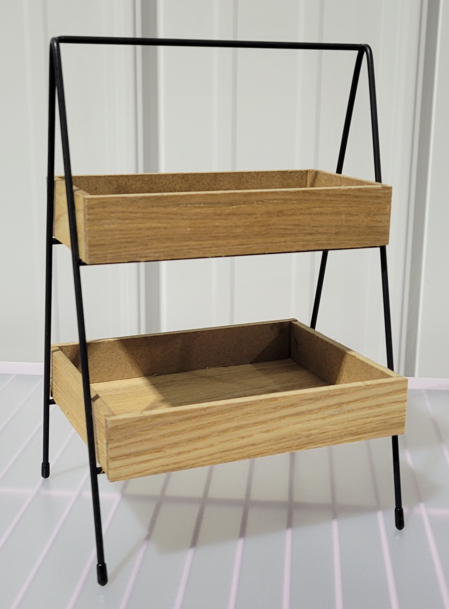 2 Tier A-Frame Side Decor Storage Tray Black Frame Wooden Box Shelves ...