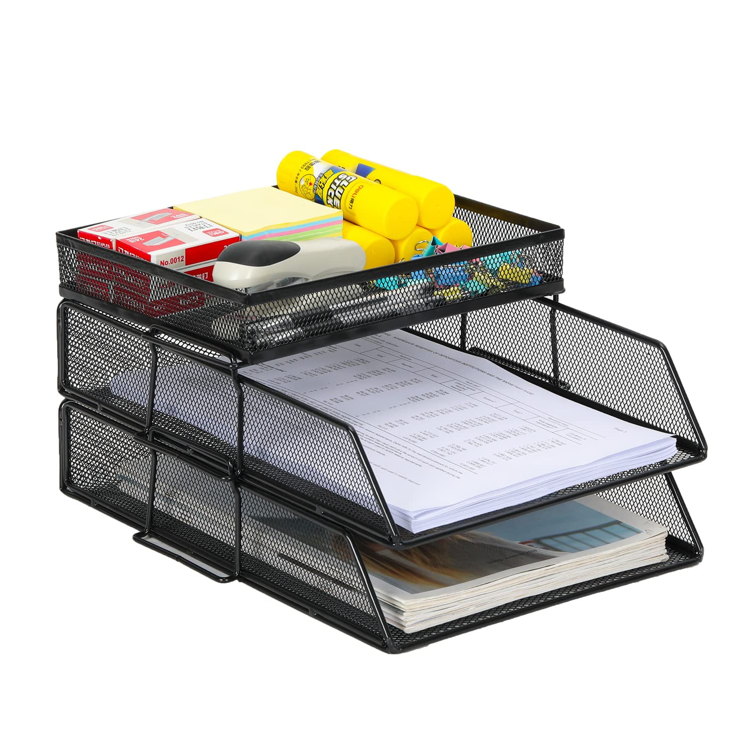 2 Tier A4 Mesh in Trays Stackable Office Desk Tidy File Holder Magazine ...