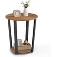 2-Tier Accent Bedside Table with Storage Shelf, Round Side End Table ...