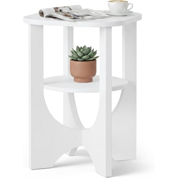 2-Tier Accent Bedside Table with Storage Shelf, Round Side End Table ...