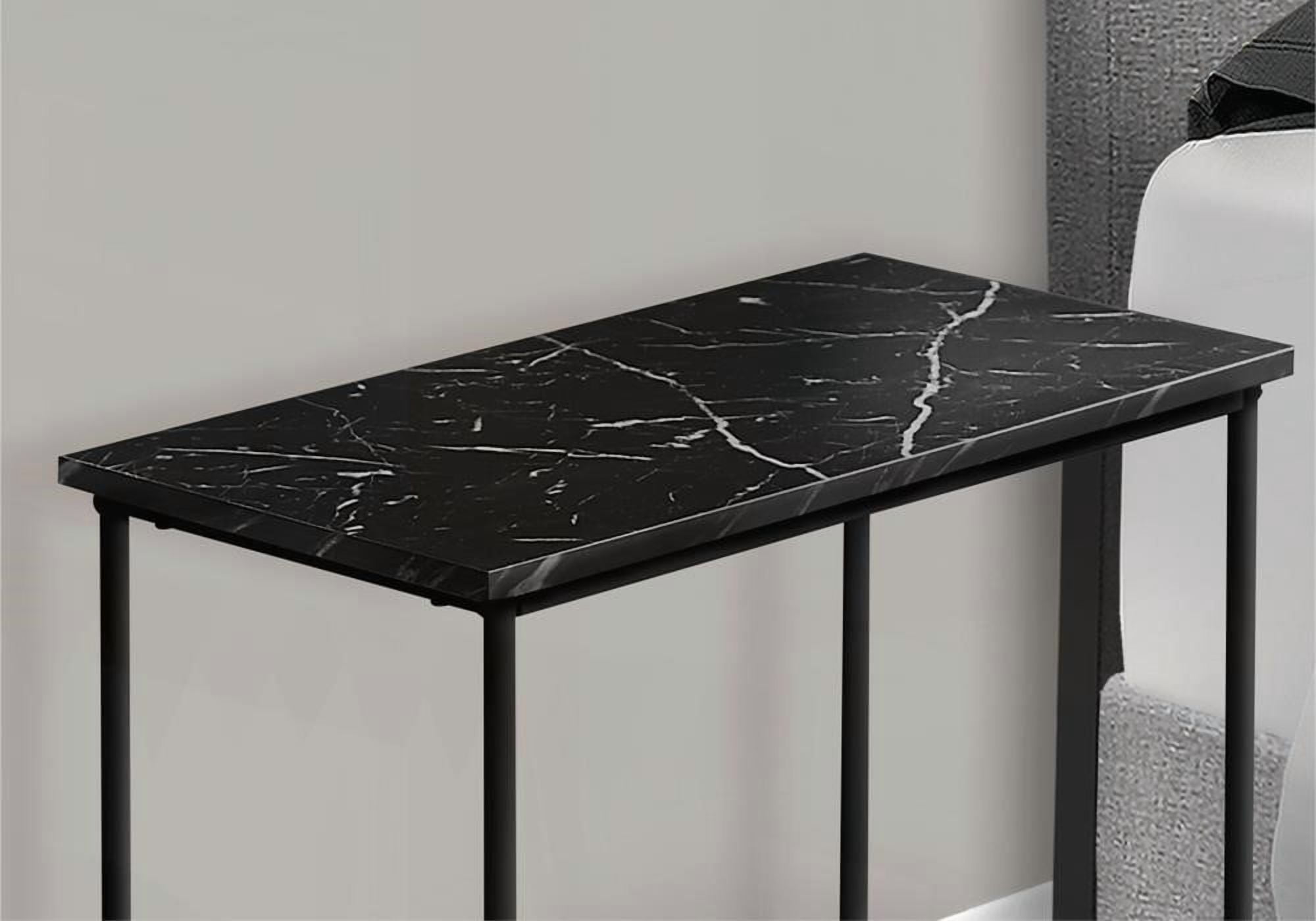 2 Tier Accent Table with Black Marble Look & Black Metal Base for Rooms ...