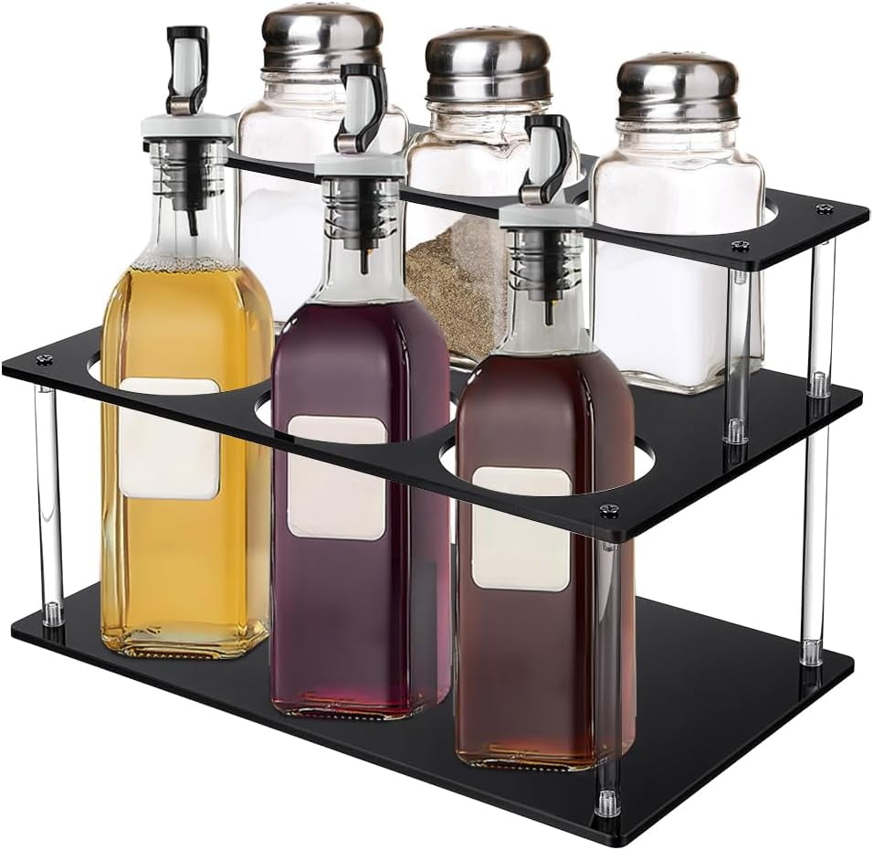 2-Tier Acrylic Coffee Syrup Organizer Rack 6 Bottle Black Bottle Holder ...