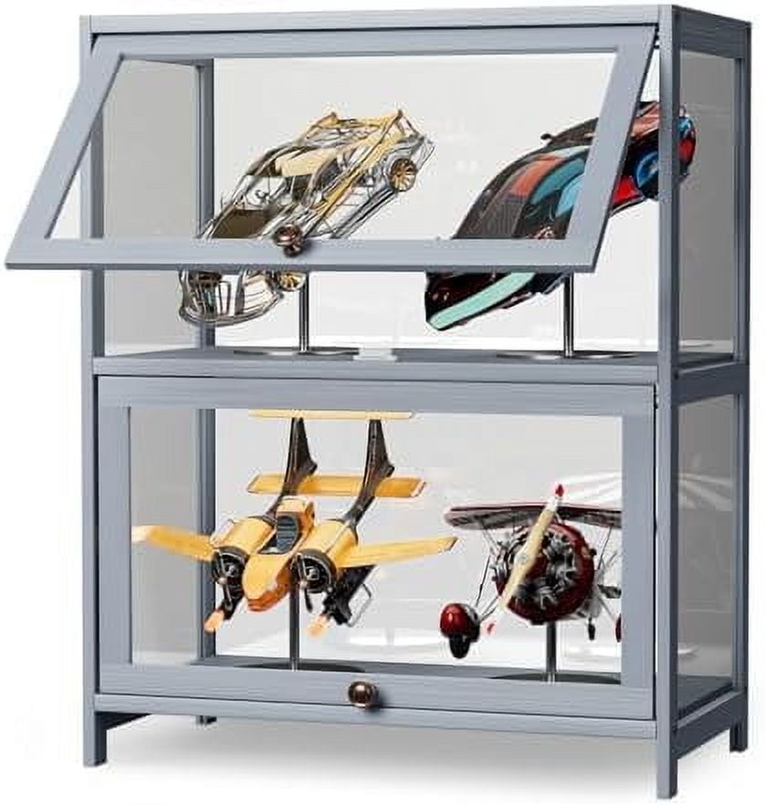 2 Tier Acrylic Display Cabinet with Door, Free Standing Clear Display ...