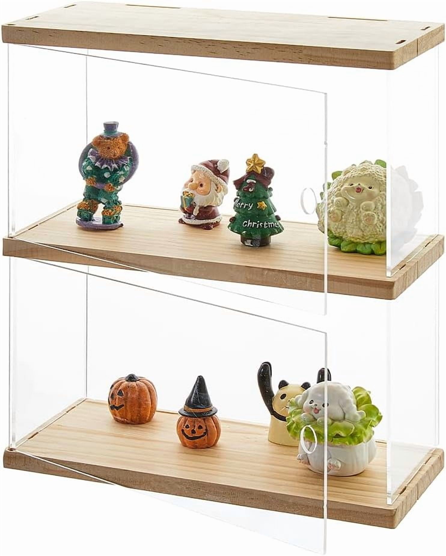 2 Tier Acrylic Display Case with Wood Base Organizer Box for ...