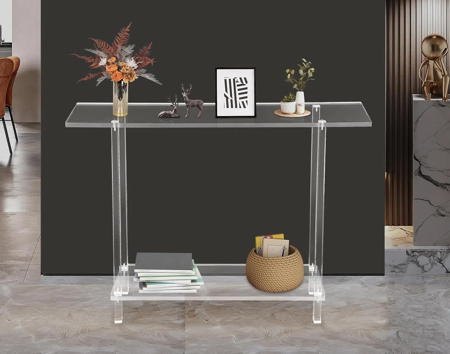 2-Tier Acrylic Narrow Console Table for Entryway, Skinny Console Table ...