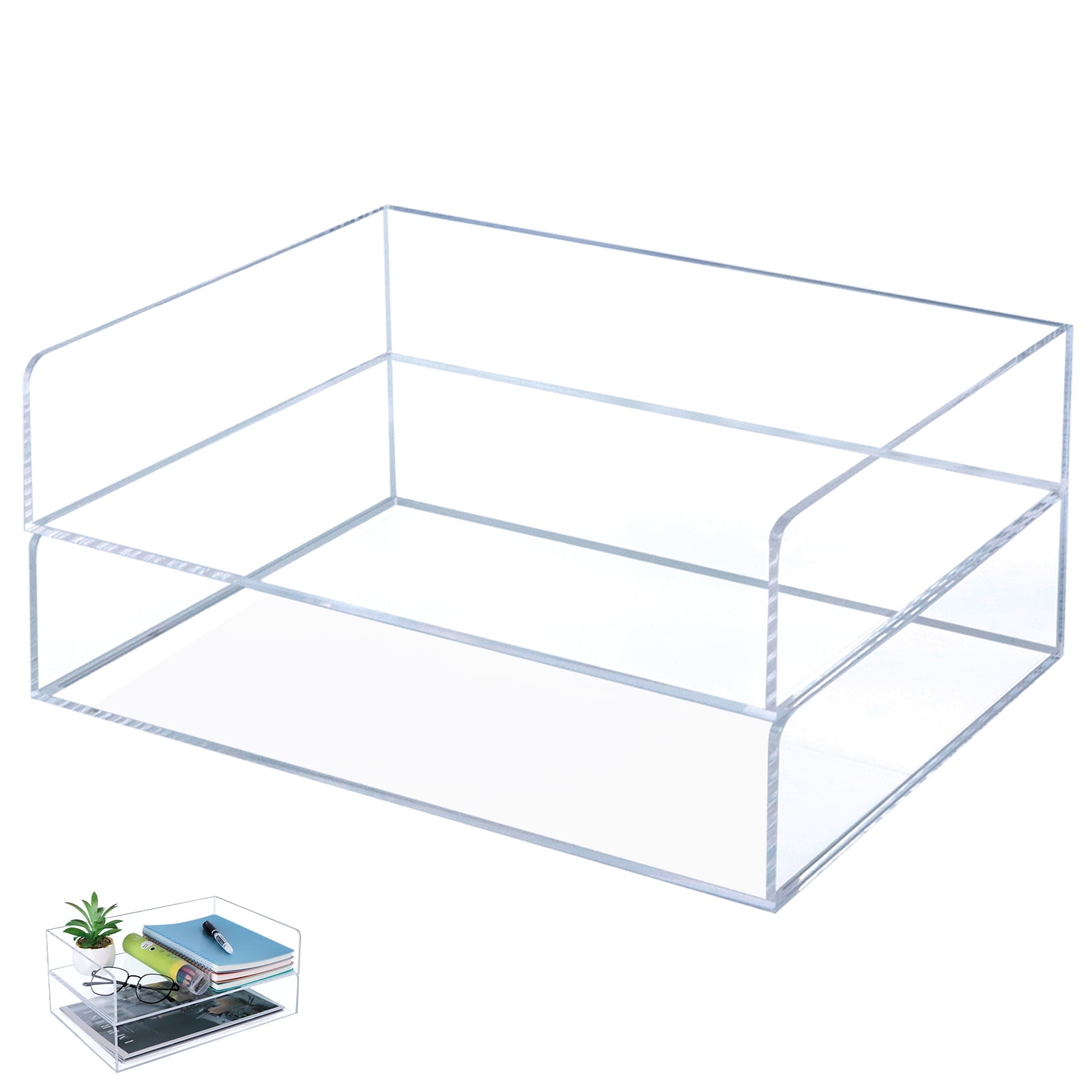 2-Tier Acrylic Paper Tray, Stackable A4 Size Paper Organizer Tray ...