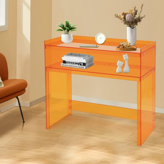 2 Tier Acrylic Table Clear Entry Table Small Entryway Table Orange 100* ...