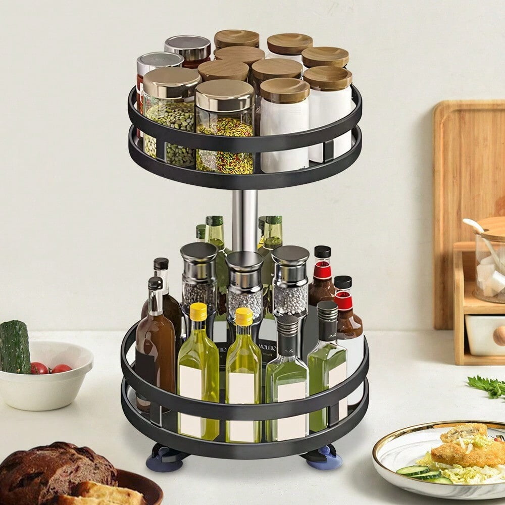 2-Tier Adjustable Height Metal Spice Rack Organizer - Rotating Lazy ...