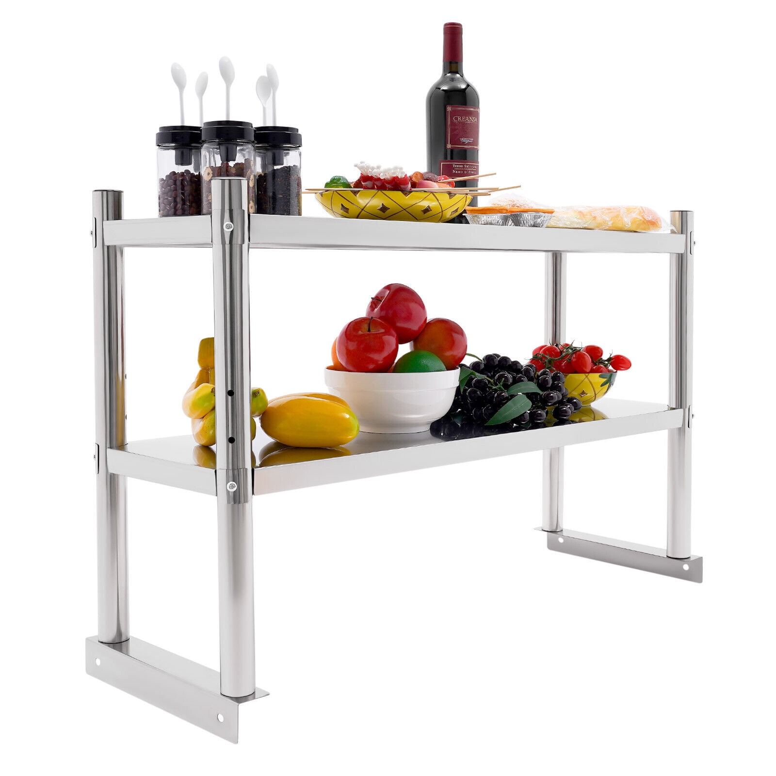 2 Tier Adjustable Shelf Storage Shelving Stainless Steel Heavy Duty ...