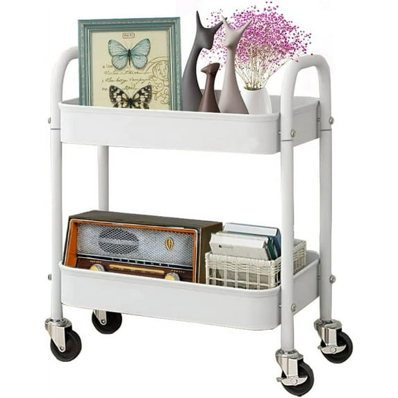 2 Tier All-Metal Rolling Cart, Rolling Storage Cart with Handle and ...