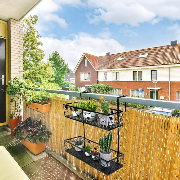 2-Tier Balcony Flower Pot Stand Rack, Hanging Railing Planter Shelf ...