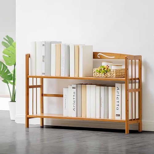 2-Tier Bamboo Book Shelf, Free Standing Small Open Storage Rack ...