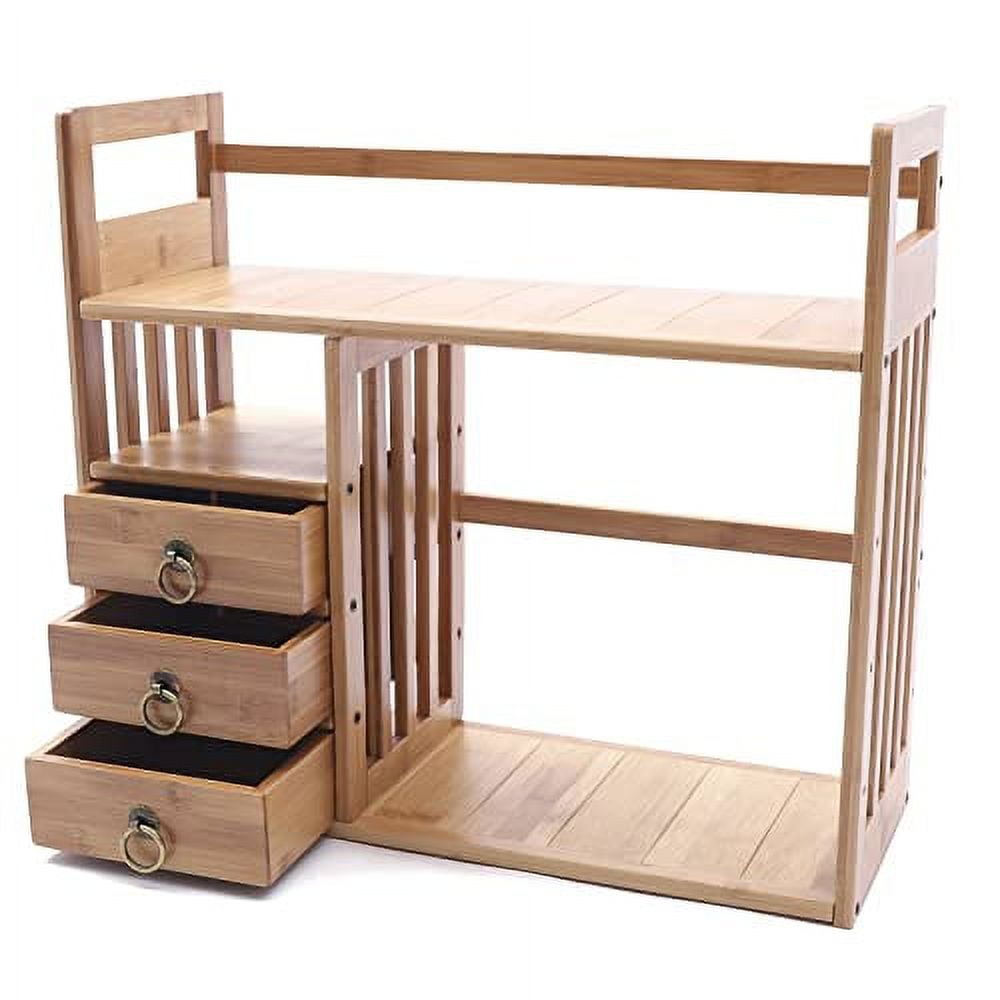 2 Tier Bamboo Countertop Bookshelf,Desktop Organizer Shelves with 3 ...