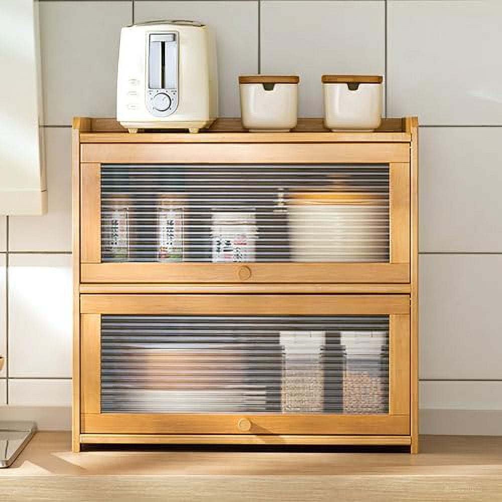2-Tier Bamboo Kitchen Pantry Storage Cabinet, Countertop Cabinet with ...