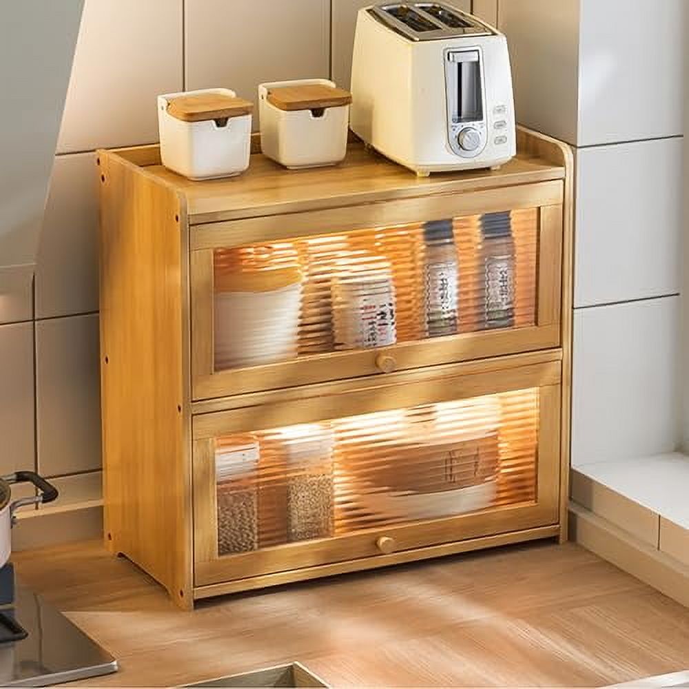 2-Tier Bamboo Kitchen Pantry Storage Cabinet, Countertop Cabinet with ...