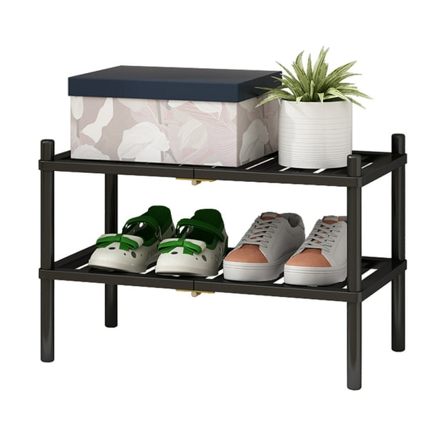 2 Tier Bamboo Shoe Rack，Narrow Shoe Shelf for Closet，6 Pairs Shoe ...