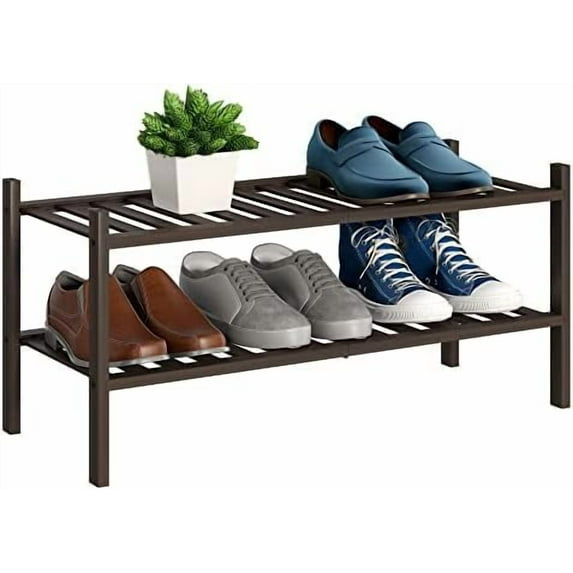 2-Tier Bamboo Shoe Rack Premium Stackable Shoe Shelf Storage Organizer ...