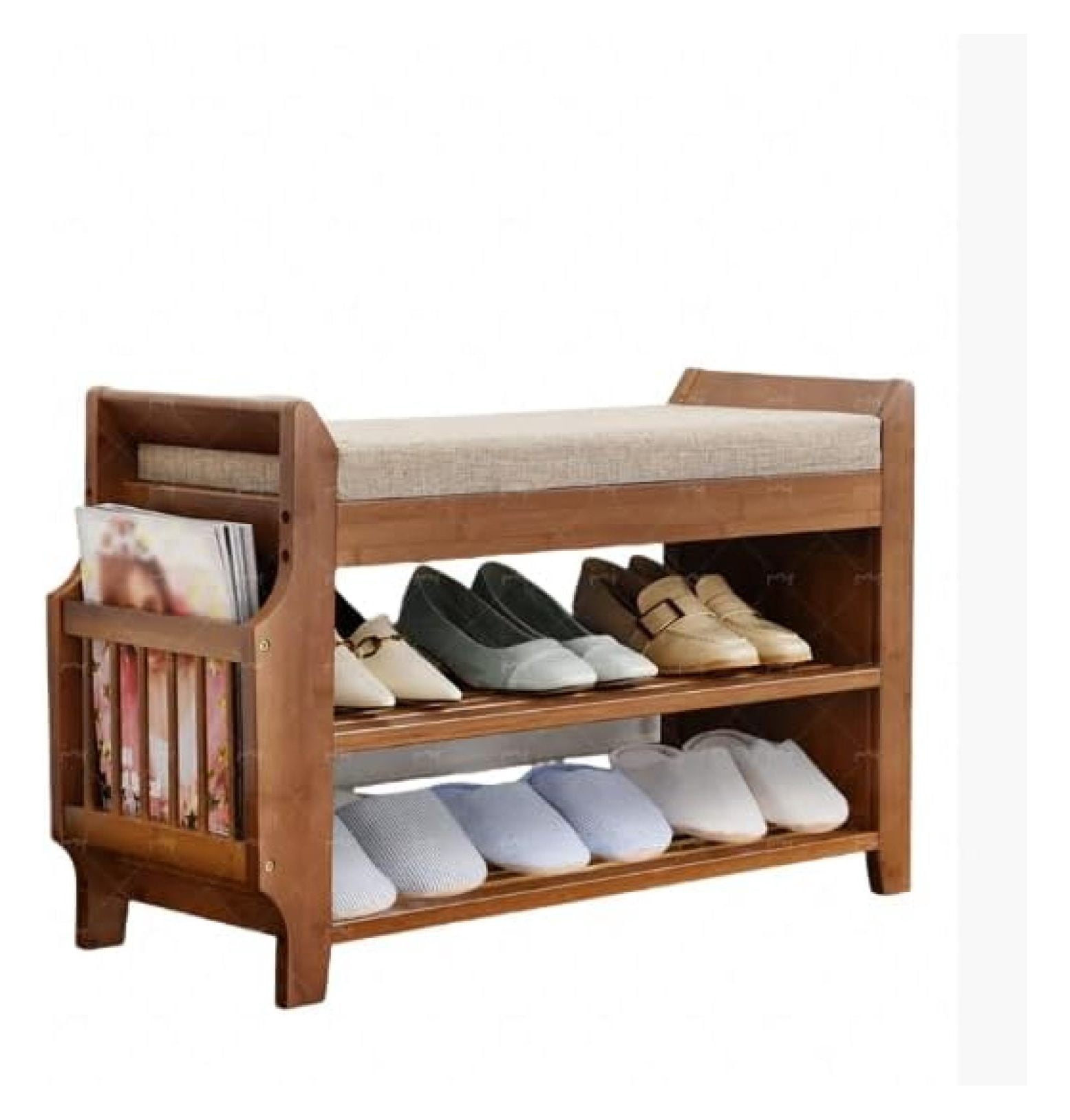 2 Tier Bamboo Shoe Rack with Soft Cushioned Seat, Brown - Walmart.com