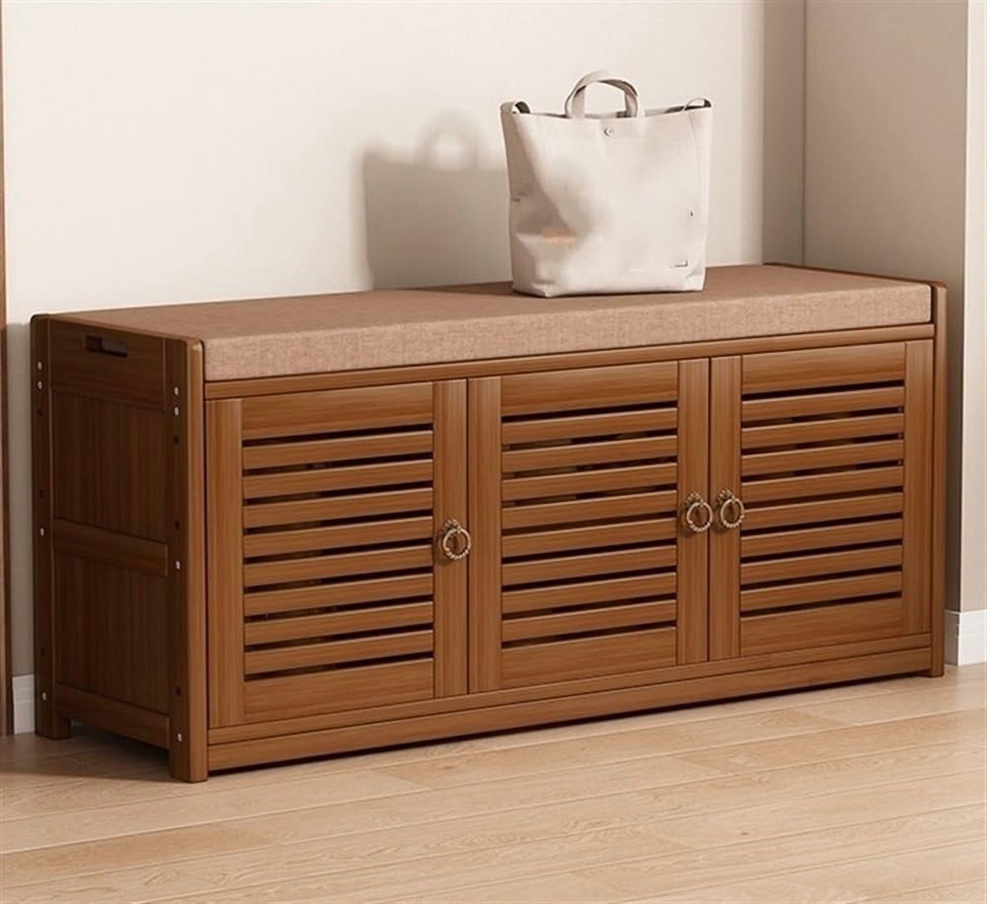 2-Tier Bamboo Shoe Storage Bench with Soft Cushion, Entryway Organizer ...