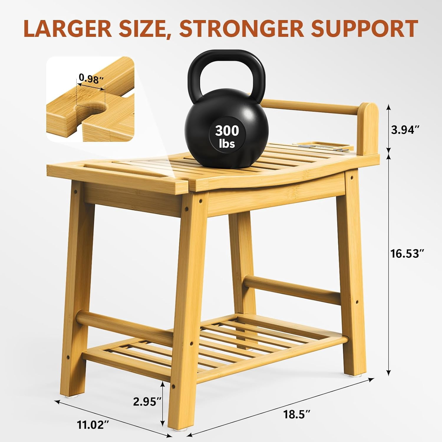 2-Tier Bamboo Shower Stool Bench, Waterproof Indoor Bathroom Bench with ...