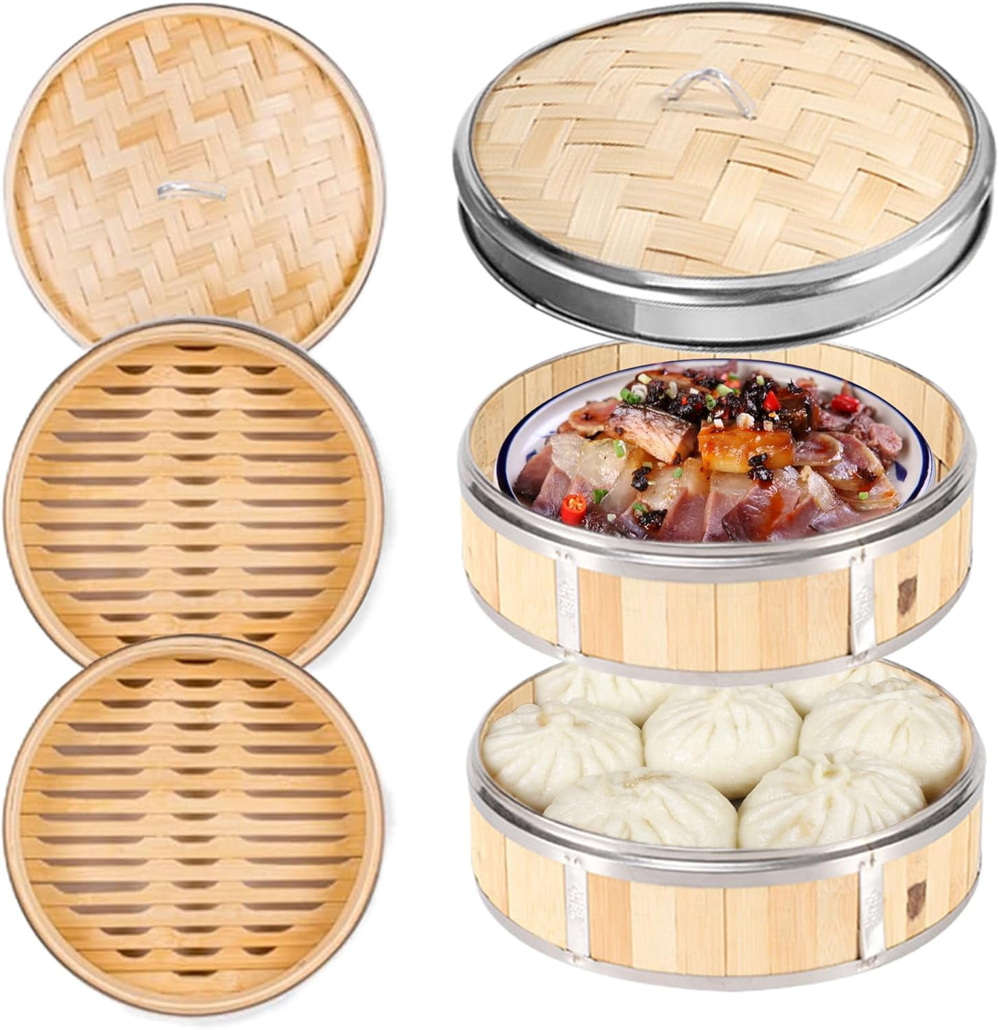 2 Tier Bamboo Steamer Basket: Handmade Bamboo Steamer 10 Inch with ...