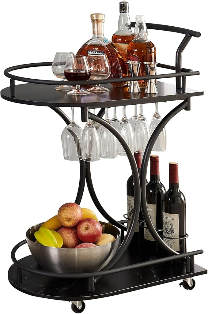 2-Tier Bar Cart, Mobile Bar Serving Cart, Industrial Style Wine Cart ...