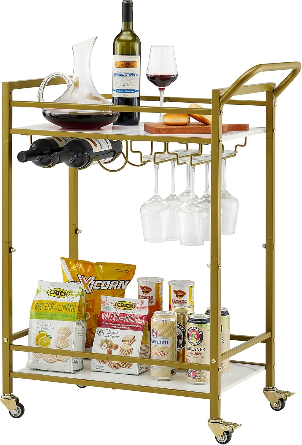 2-Tier Bar Cart, Mobile Bar Serving Cart, Industrial Style Wine Cart ...