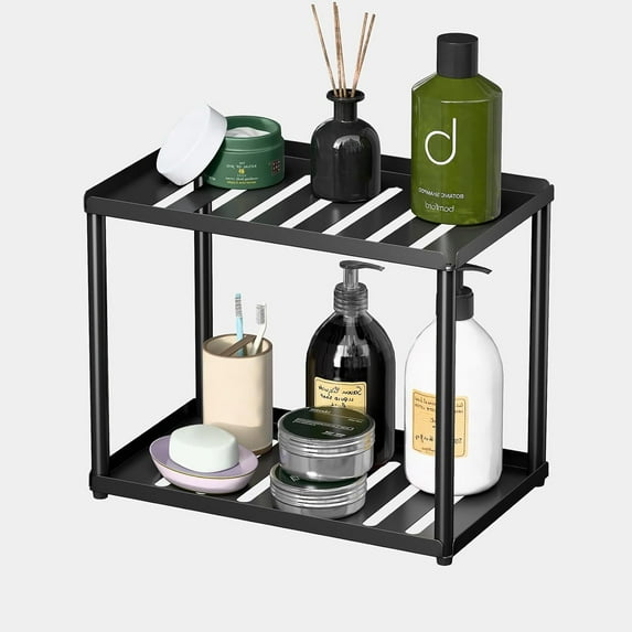 2 Tier Bathroom Counter Organizer Shelf Rectangular Vanity Rack Storage ...